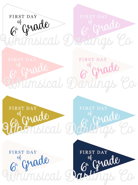 First Day of Sixth Grade Pennant Flag Printables // First Day | Etsy