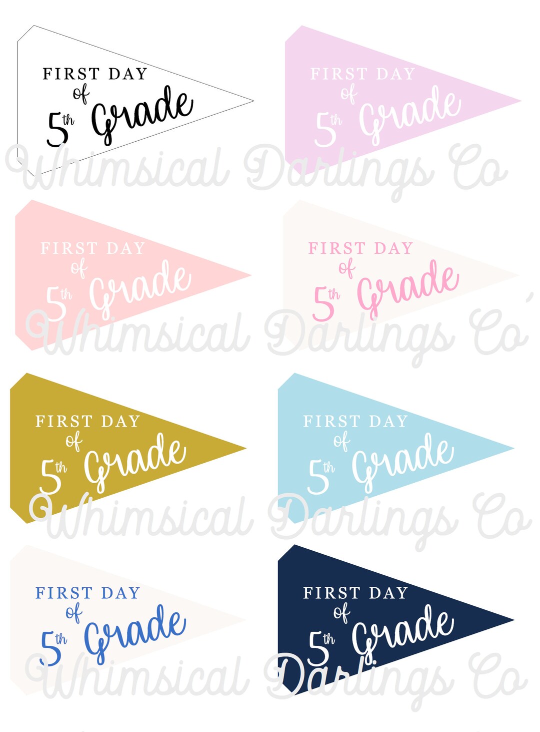 First Day of Fifth Grade Pennant Flag Printables // First Day of School ...