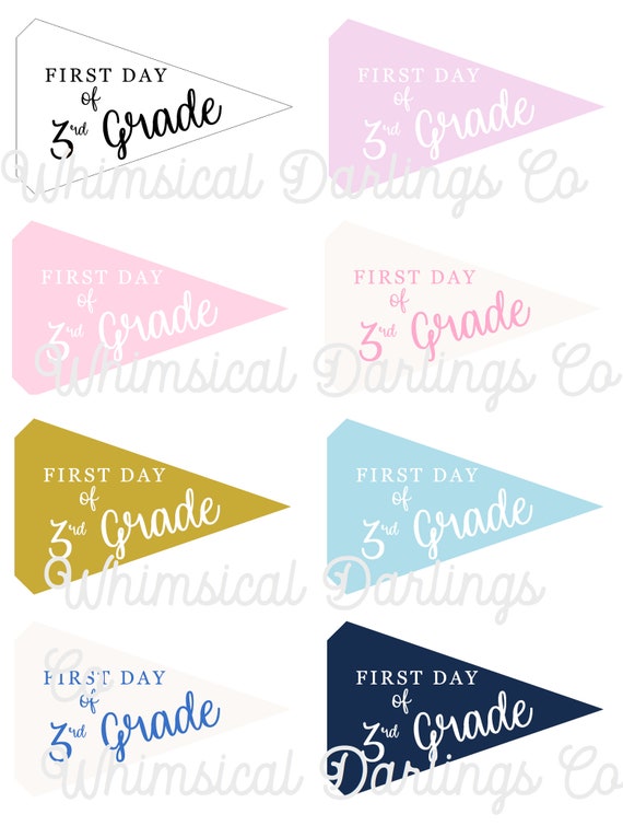 First Day of Third Grade Pennant Flag Printables // First Day | Etsy