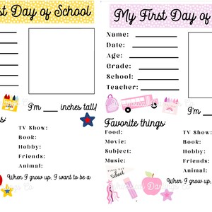 Back to School Printable Bundle // First Day of School Questionnaire ...