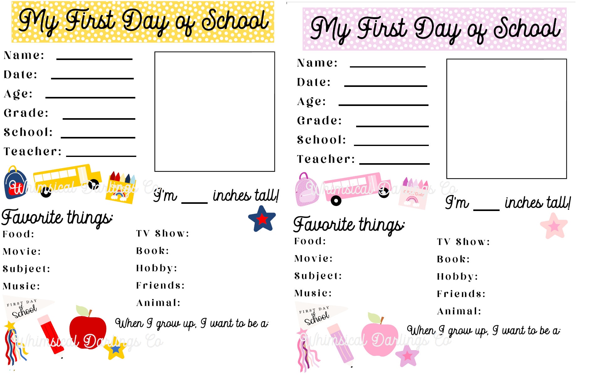 Back to School Printable Bundle // First Day of School Questionnaire ...