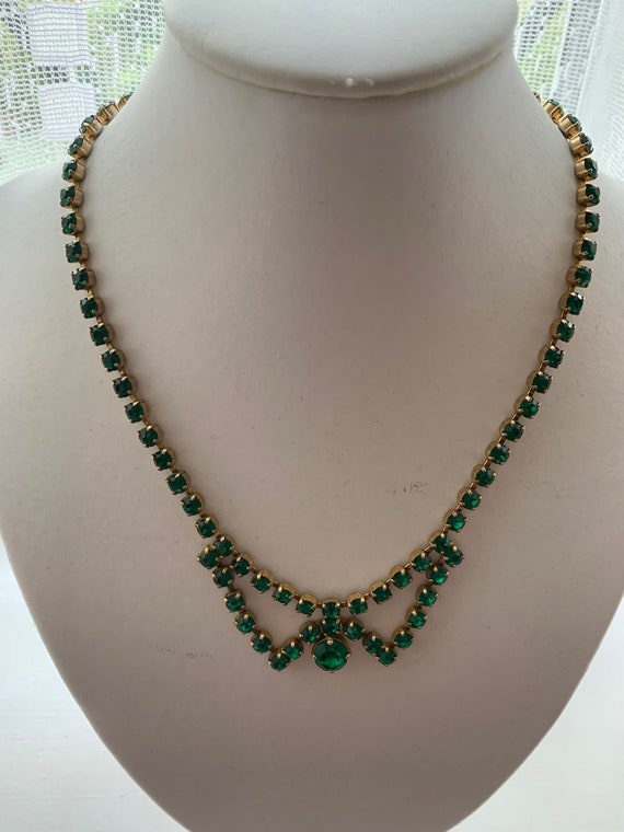 Stunning Art Deco Emerald Green Crystal Collar Neckla… - Gem