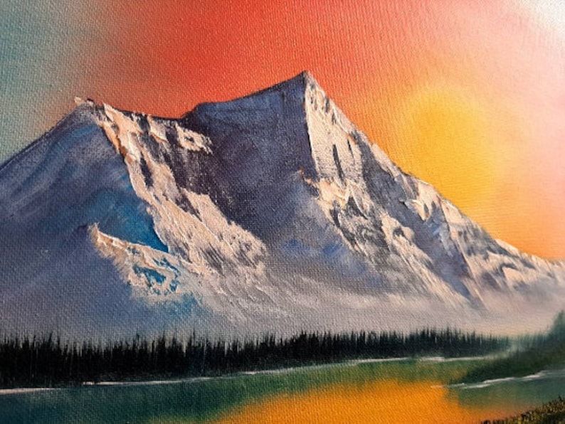 Sunset Rocky Mountains Bob Ross Style Landscape Oil Painting Original ...