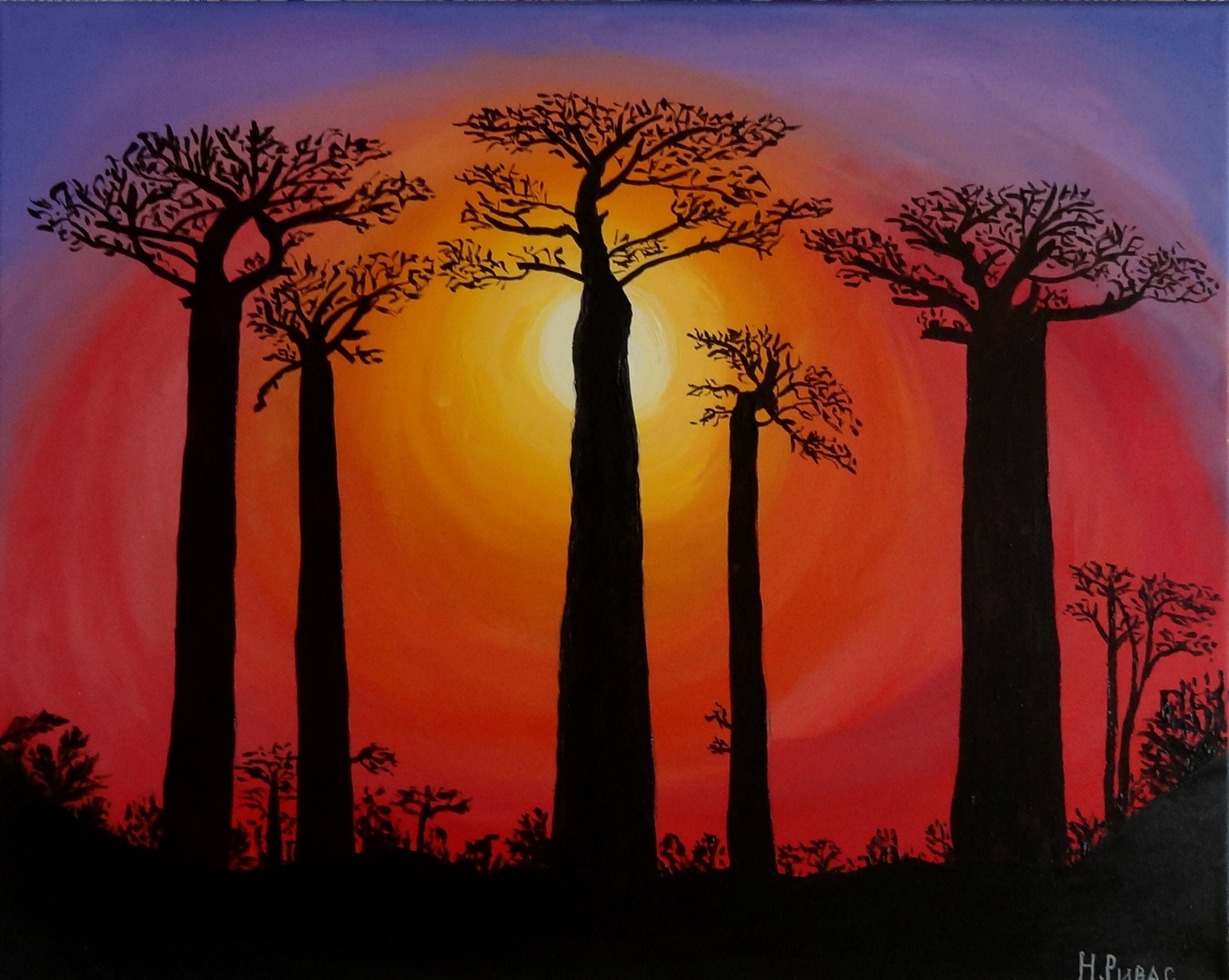 Baobab Trees Original Oil Painting Madagascar Painting Sunset | Etsy