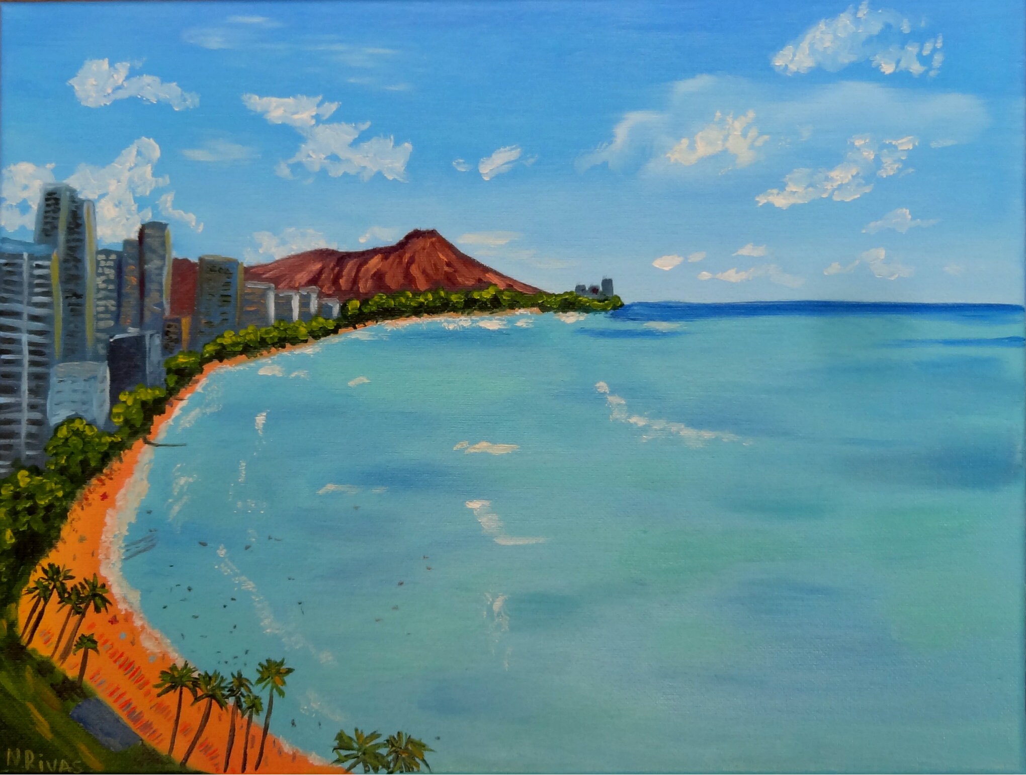 Waikiki Beach Painting Hawaii Original Art Honolulu Wall Art | Etsy