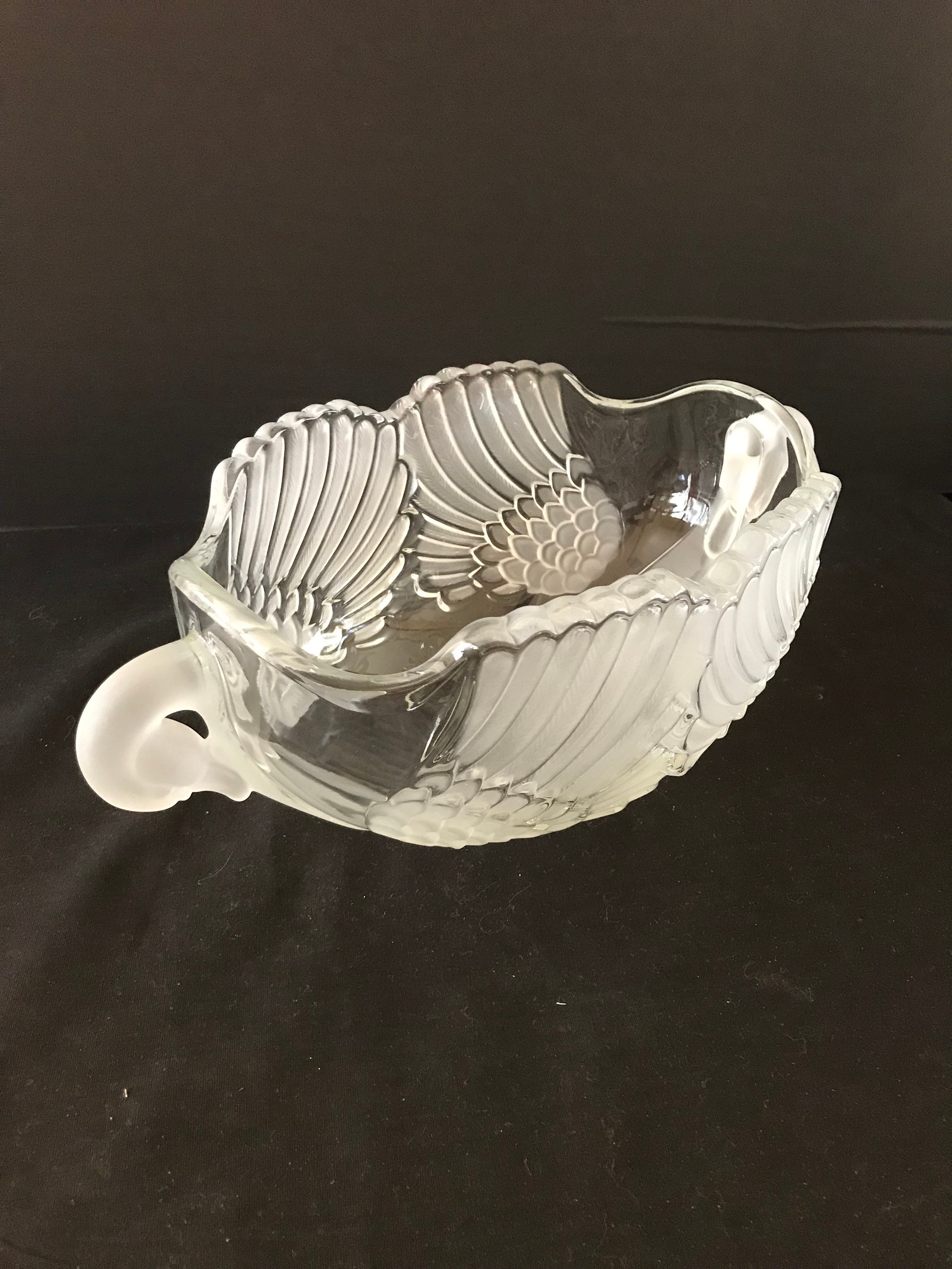 Vintage Frosted and Clear Glass Crystal Swan Bowl by Mikasa - Etsy