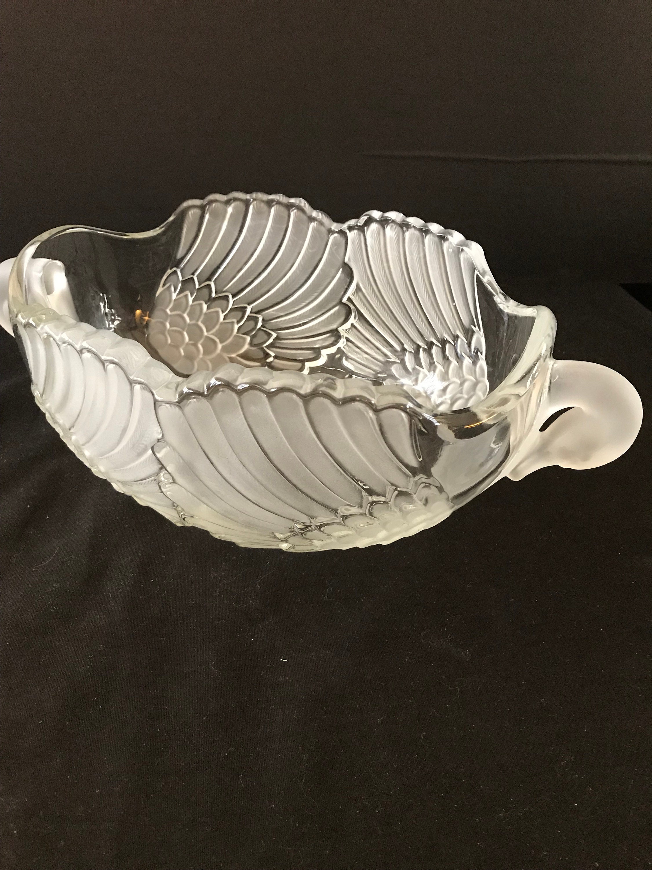 Vintage Frosted and Clear Glass Crystal Swan Bowl by Mikasa - Etsy