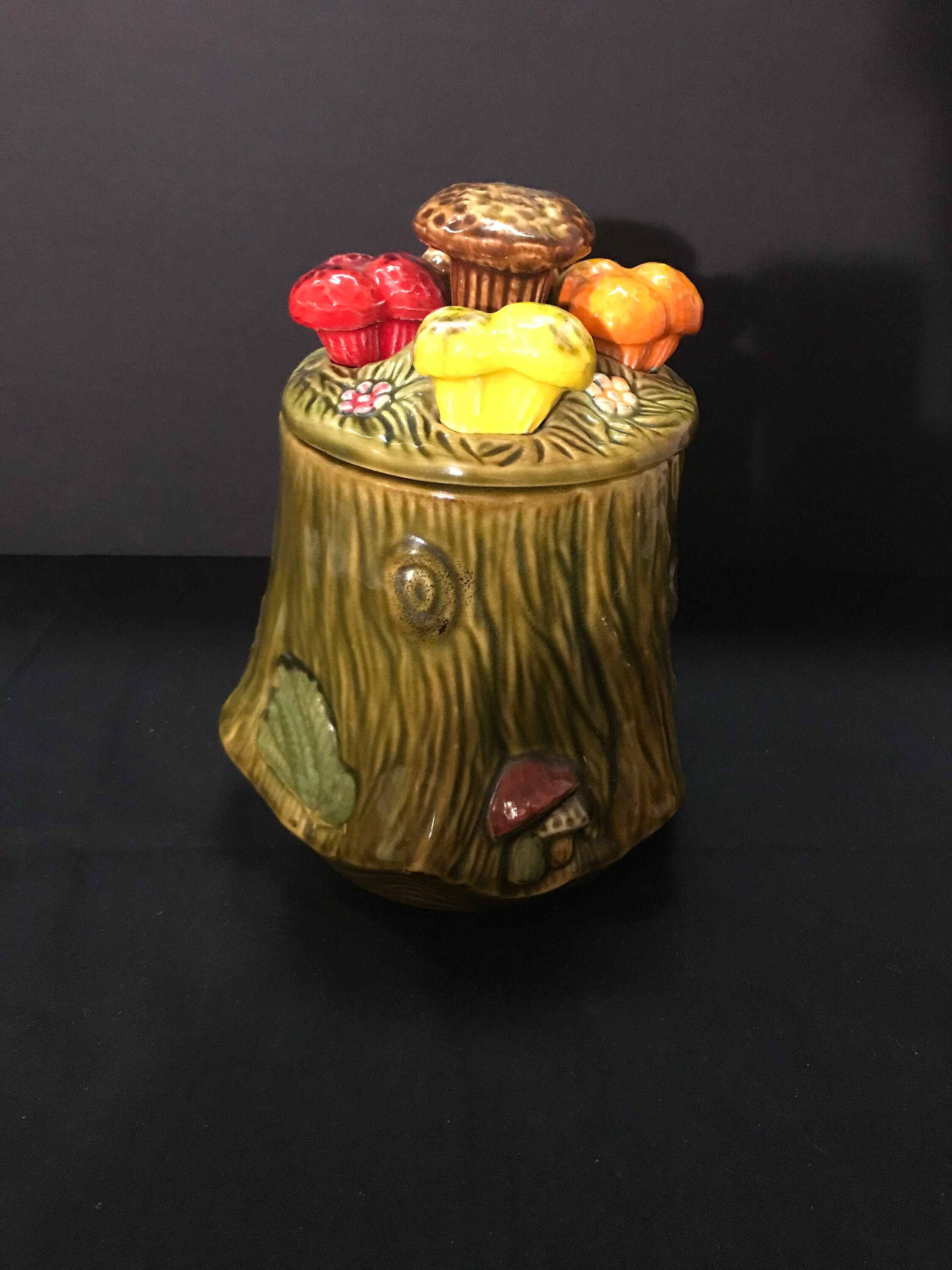 Vintage Tree Stump Cookie Jar With Colorful Mushrooms by Treasure Craft ...