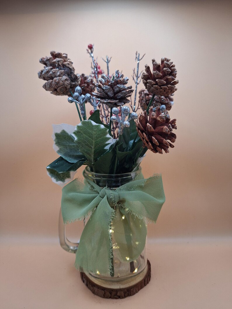 Winter Centerpiece With Chiffon Bow, Winter Branches and Pinecones in ...
