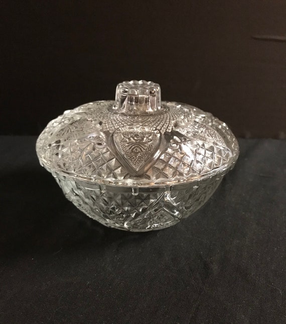 Vintage Pasari Pressed Glass Covered Candy Dish Hearts And Etsy