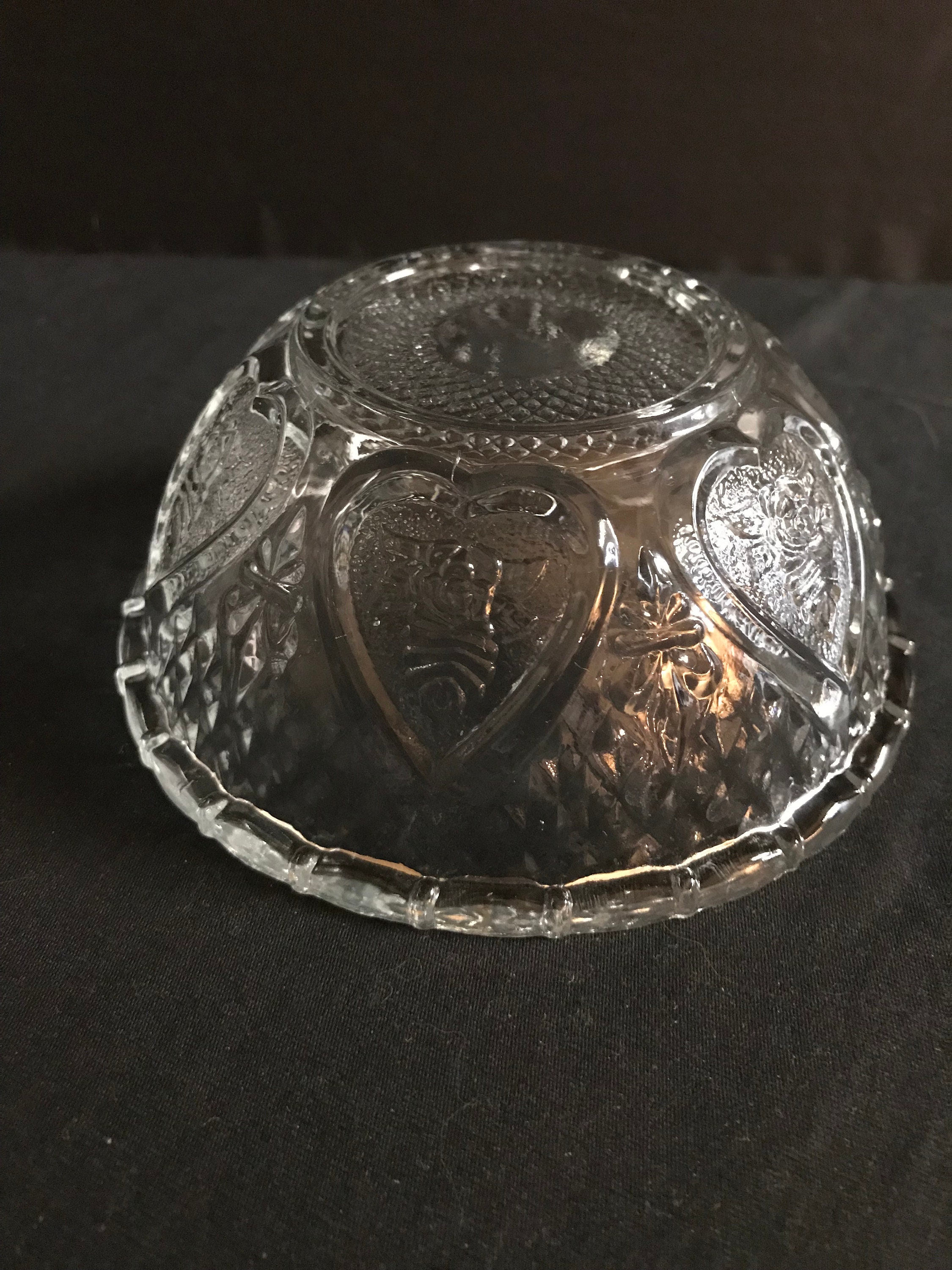 Vintage Pasari Pressed Glass Covered Candy Dish Hearts And Flowers By Indonesian Glass From 1970