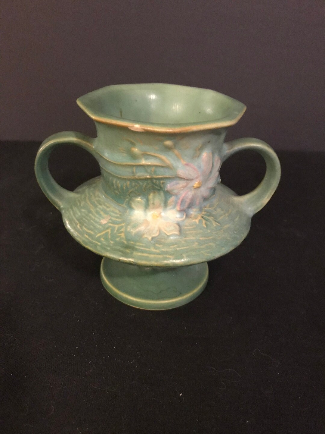 Vintage Rare Small Vase Turquoise Color With Flowers by Roseville U.S.A ...