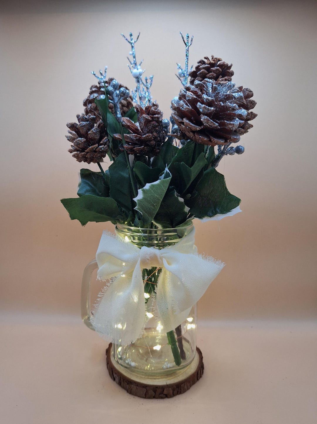 Winter Centerpiece With Chiffon Bow, Winter Branches and Pinecones in ...