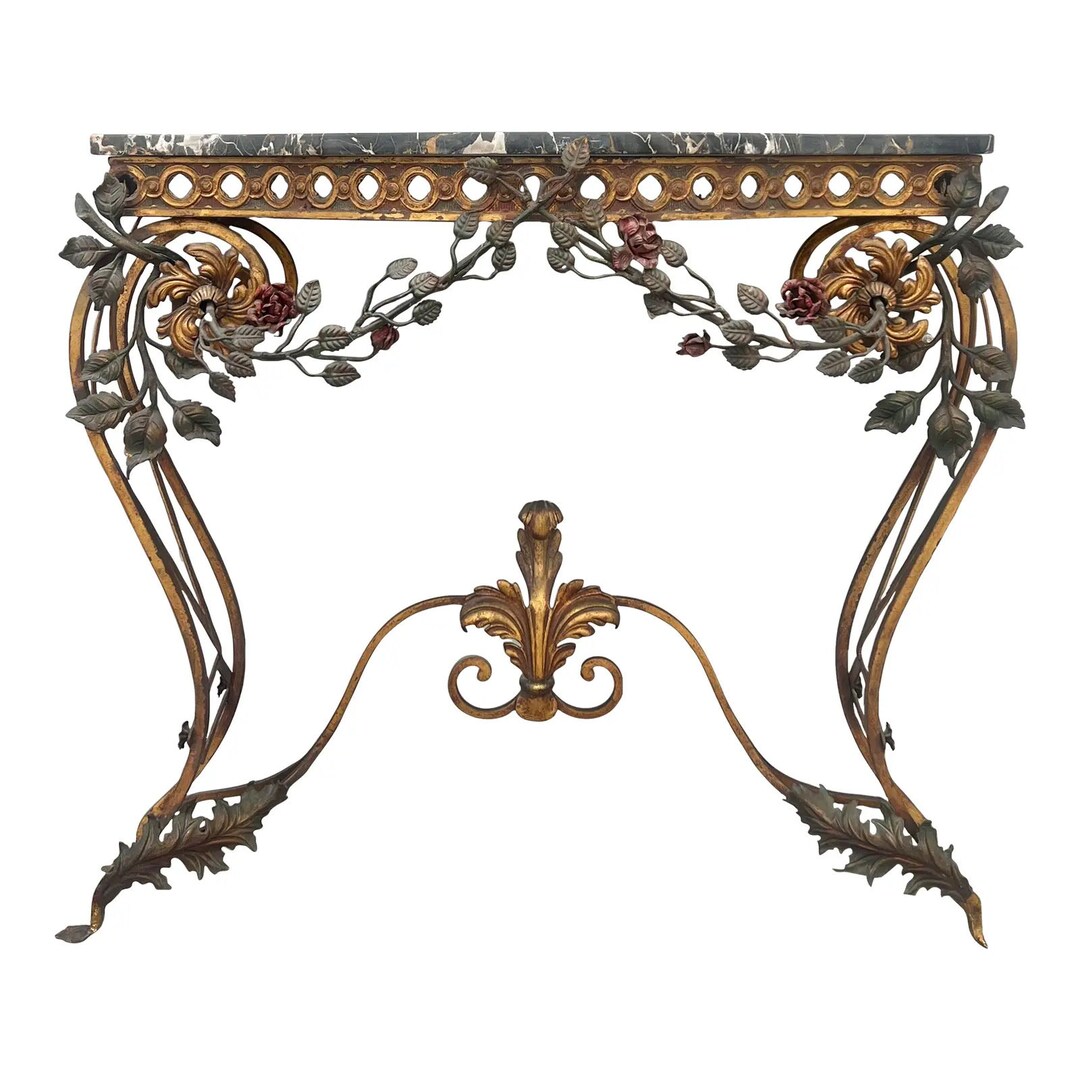 Italian Tole Decorated Marble Top Console Table - Etsy