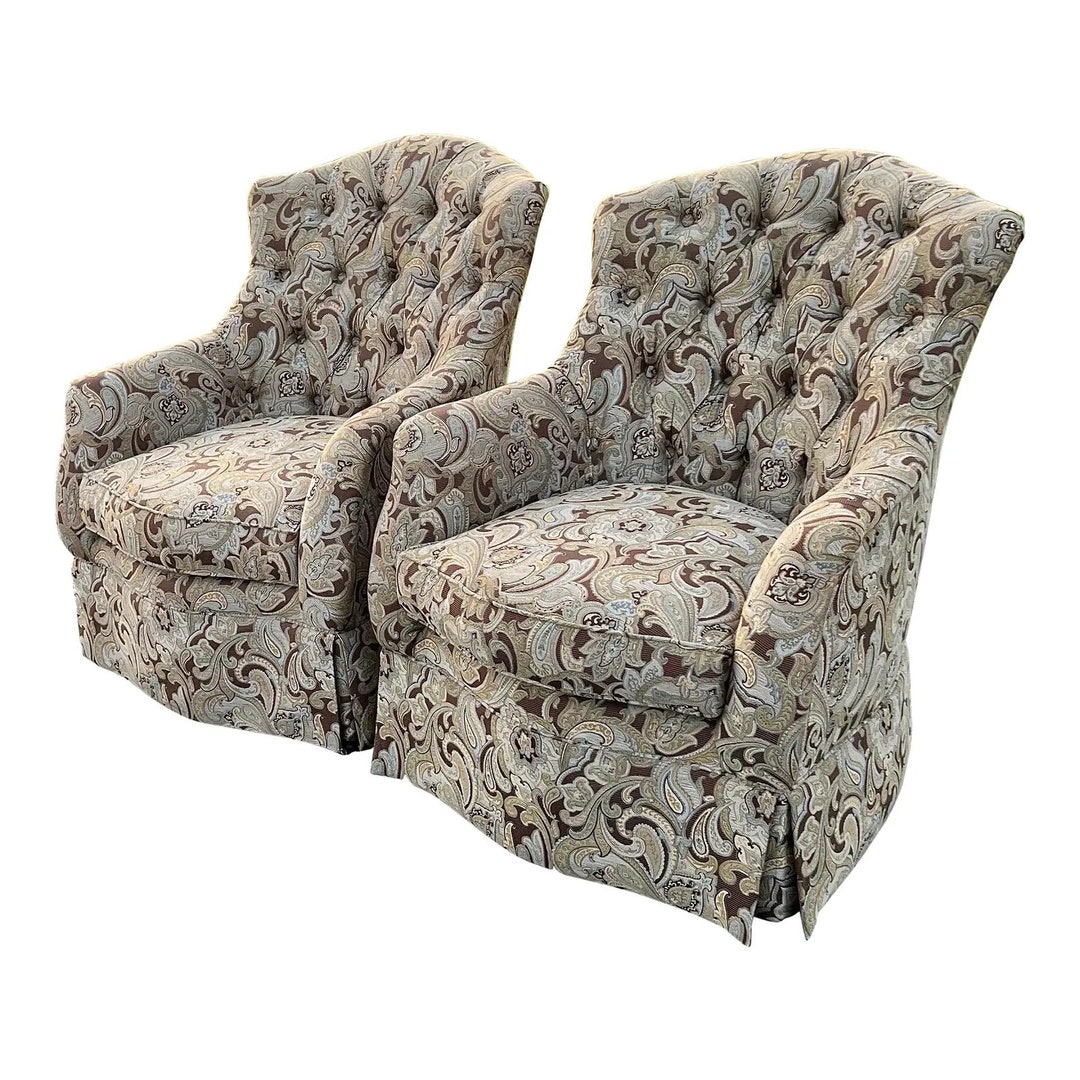 Schnadig Paisley Tufted Lounge Chairs - a Pair - Etsy