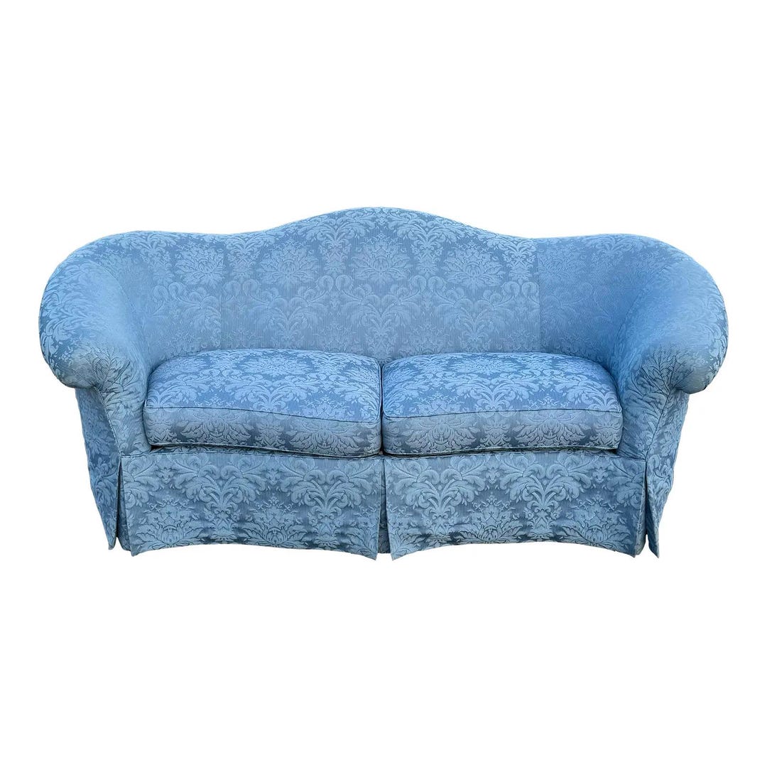 Traditional Blue Damask Camelback Curved Sofa - Etsy