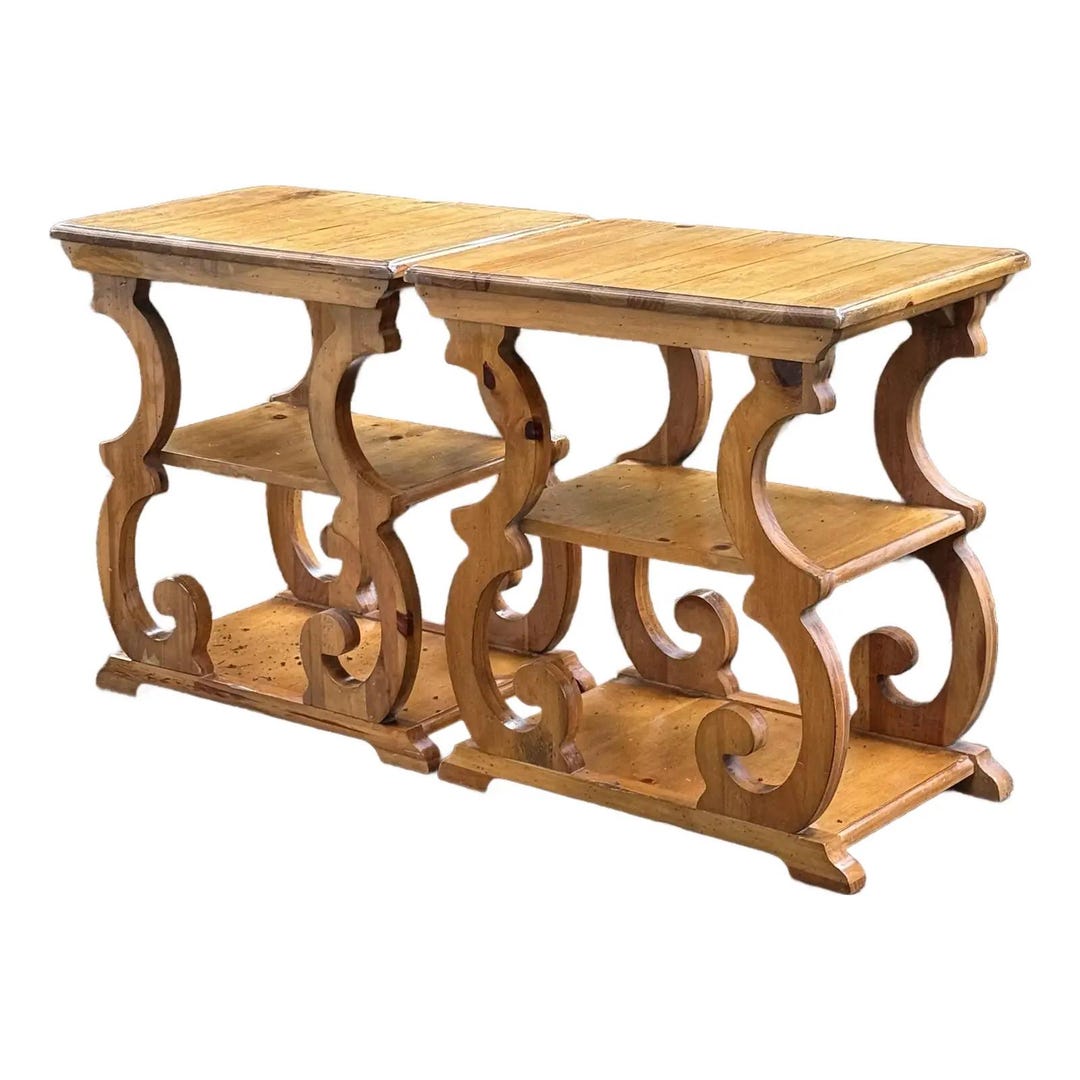 Vintage Broyhill Yorkshire Market Rustic Pine Farmhouse End Tables - A ...