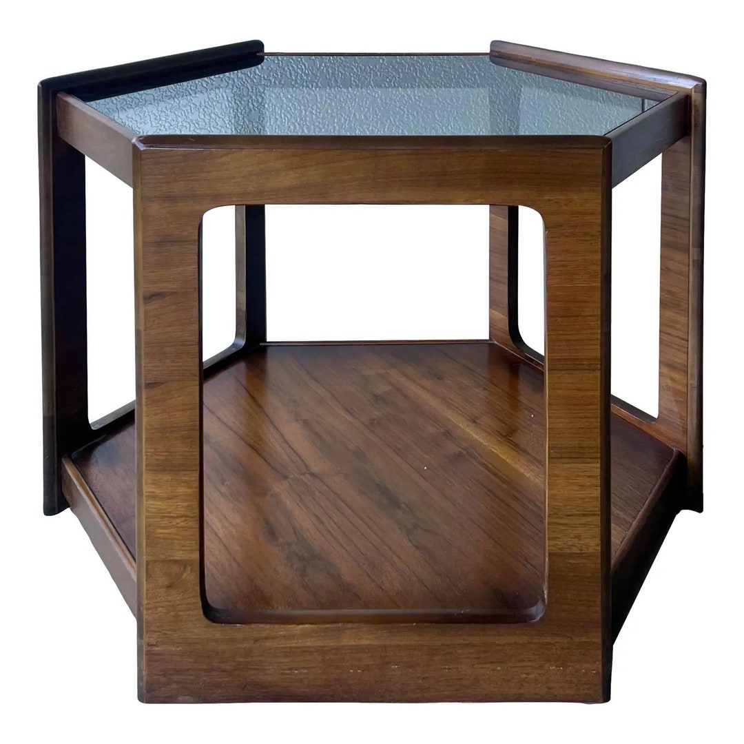Mid Century Walnut Hexagonal Drum Side Table - Etsy