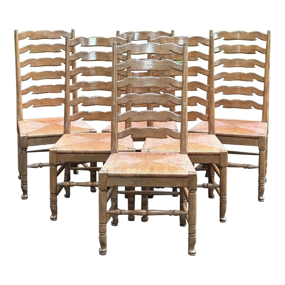 Rustic Farmhouse Ladderback Rush Seat Dining Chairs - Set of 6 - Etsy