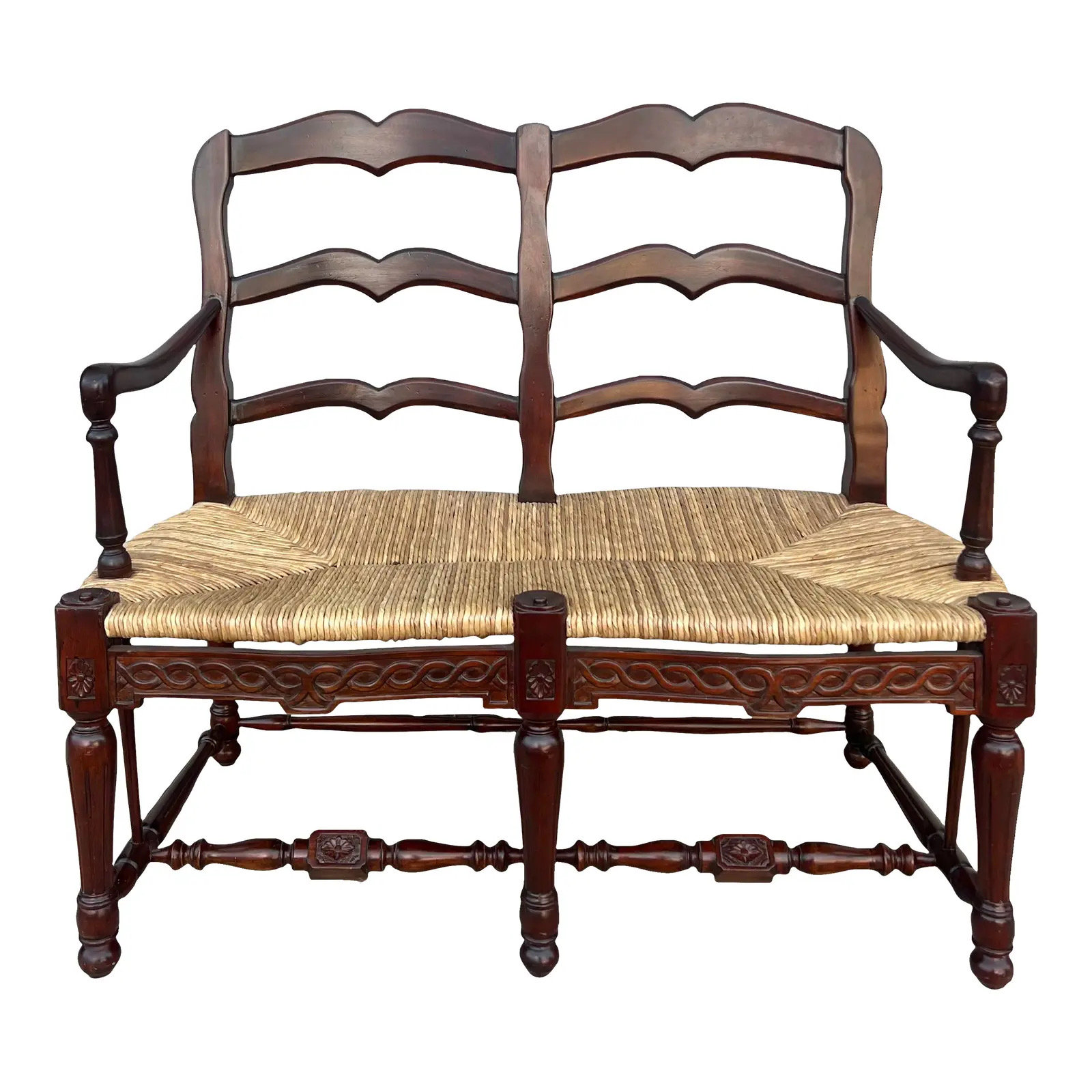 Carved Country French Rush Seat Ladderback Bench Settee - Etsy