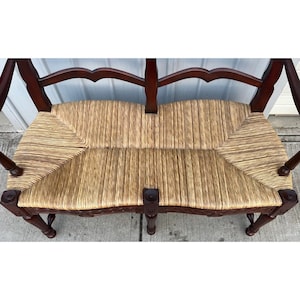 Carved Country French Rush Seat Ladderback Bench Settee - Etsy