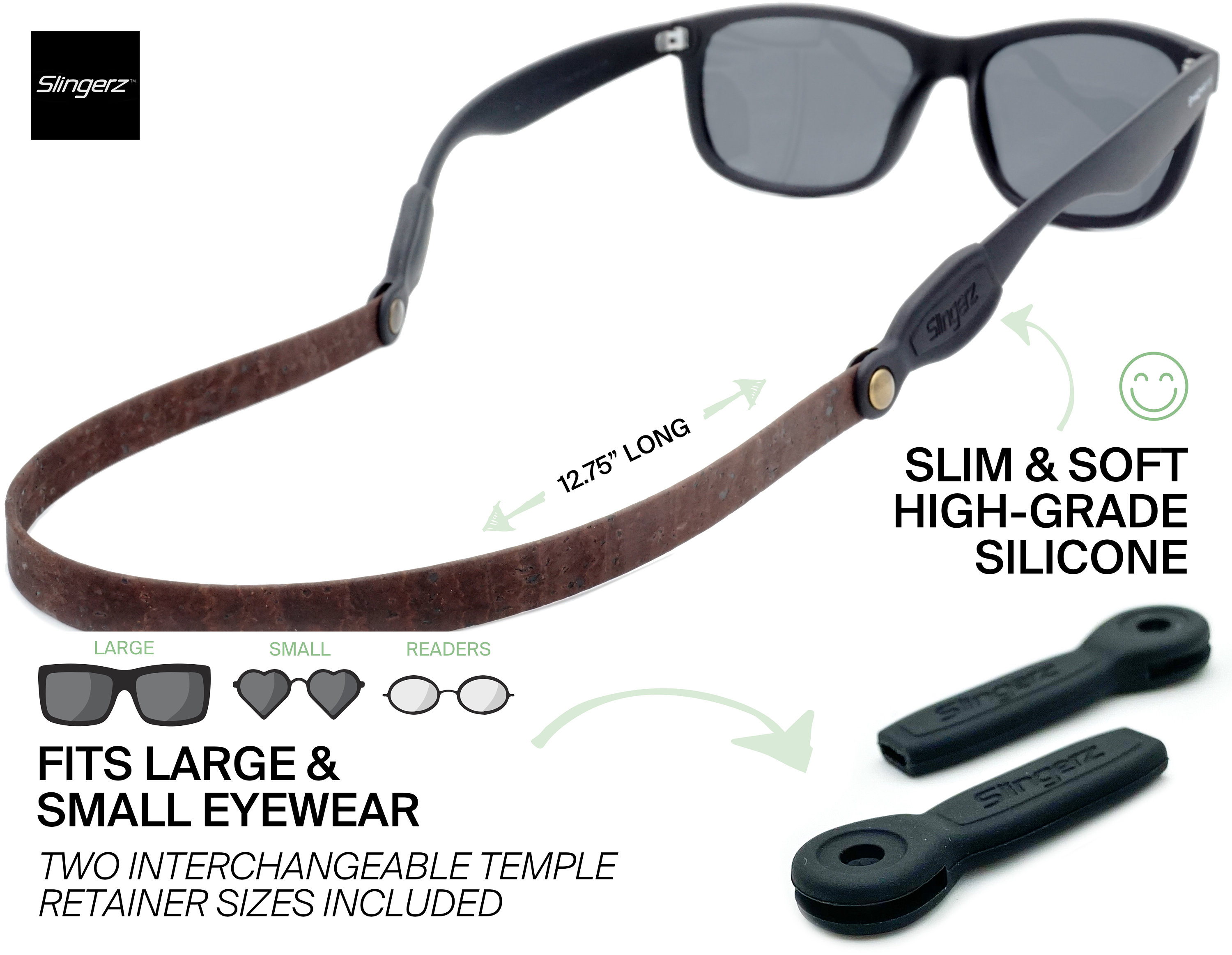 Cork Leather Sunglass Strap / 2 Sizes Incl / Sunglasses Retainer / (3/8 ...