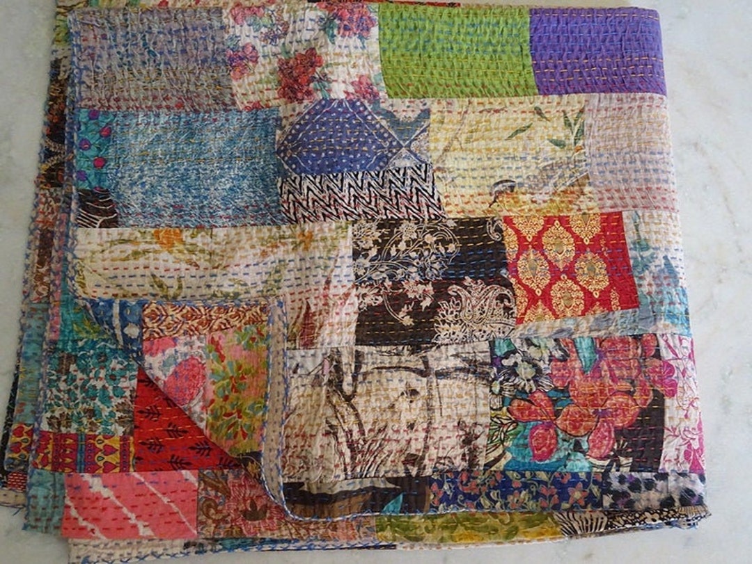 Bohemian Patchwork Quilt Kantha Quilt Handmade Quilts Boho Queen Size ...