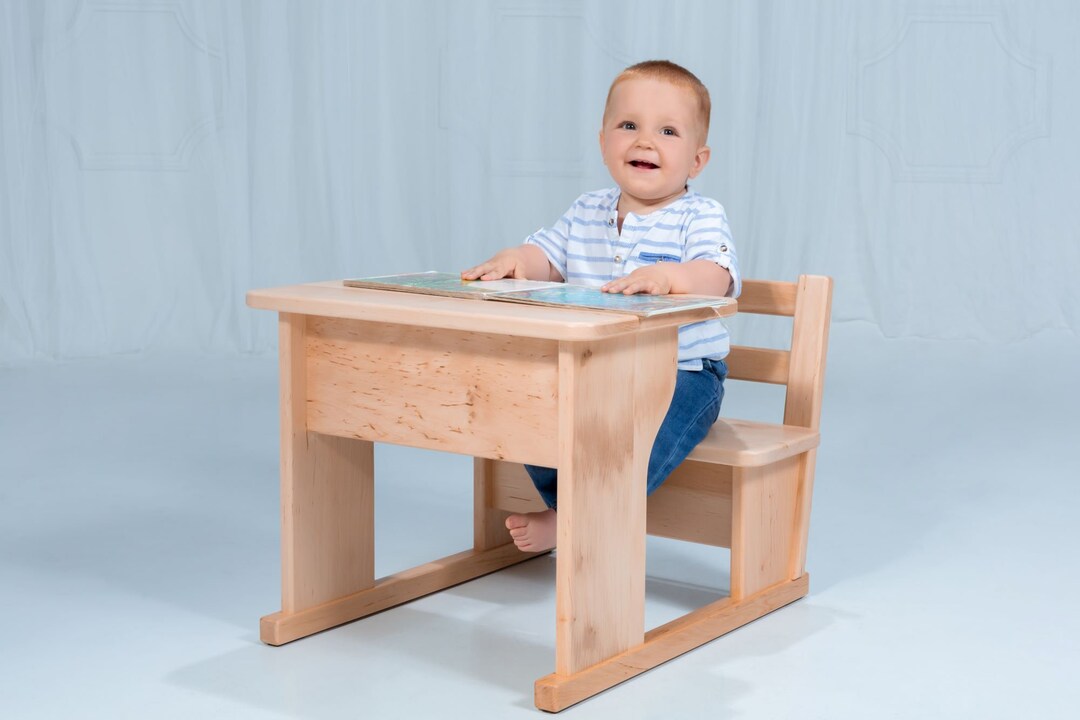 Kindertisch mit Sitzbank und Lehne, stabiler Kinderschreibtisch für ...