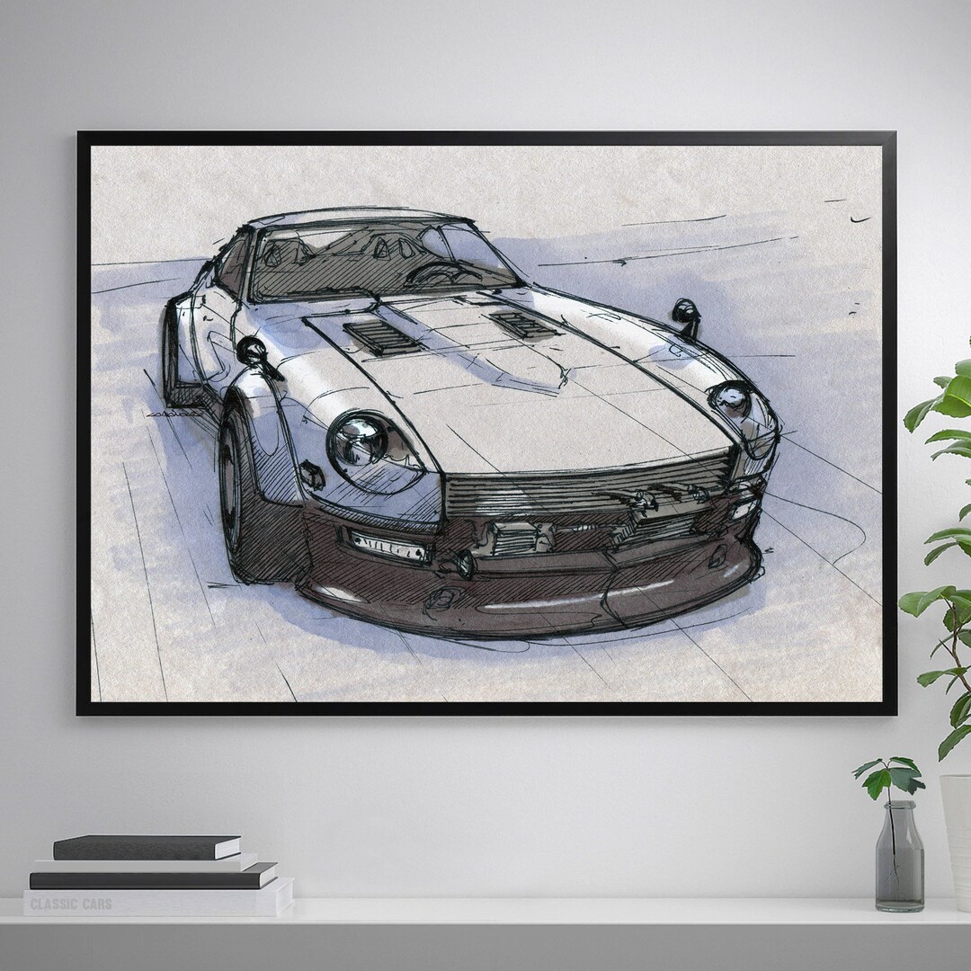 Automotive Poster Poster / Hand-drawn DATSUN 240Z Colour Prints A3/A2 ...