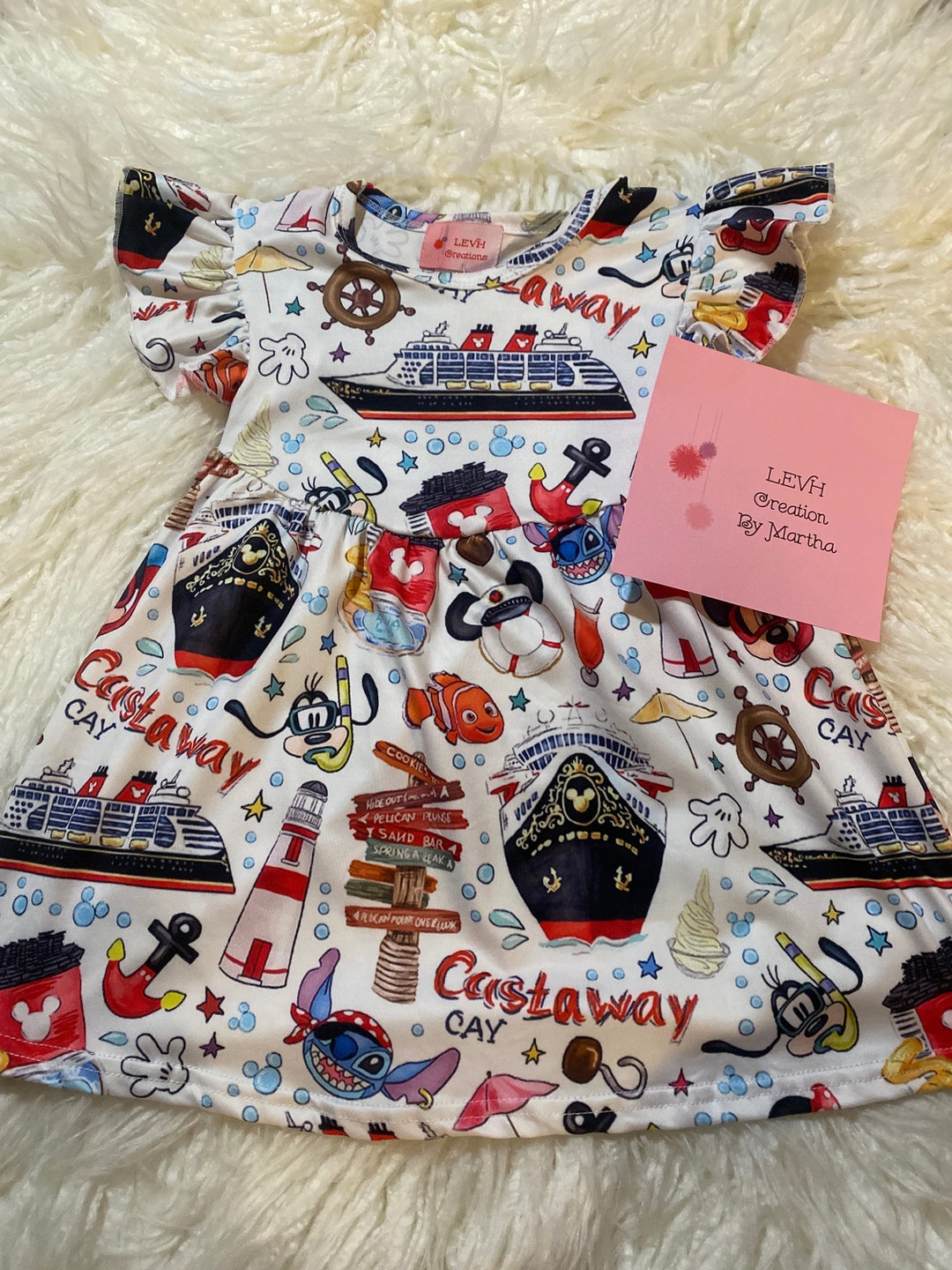 Castaway Mouse Cruise Inspired Flutter Sleeve Milk Dress - Etsy