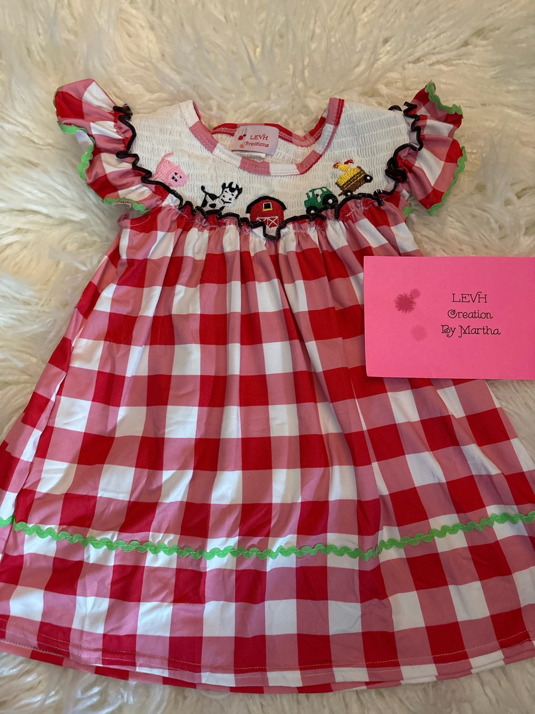 Red & White Checkered Farm Animals Embroidered Smocked Dress - Etsy