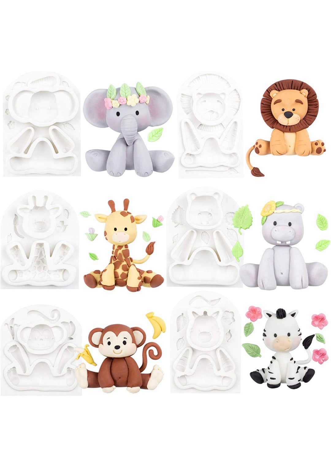 6 Jungle/animals Fondant Silicone Molds Sugarcraft Cake Decoration ...