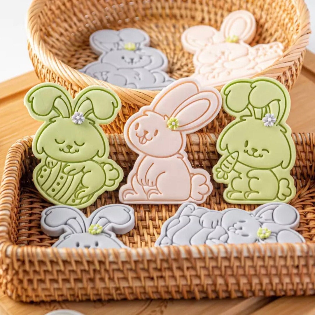 Easter Bunny Rabbit Cookie Cutter and Stamp . Plastic Easter Cookie ...