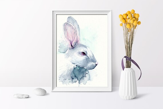 White Rabbit Hare Watercolour Painting Wild Animal Gift for | Etsy