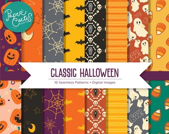 Simple Halloween Digital Paper Pack Illustrated Patterns | Etsy