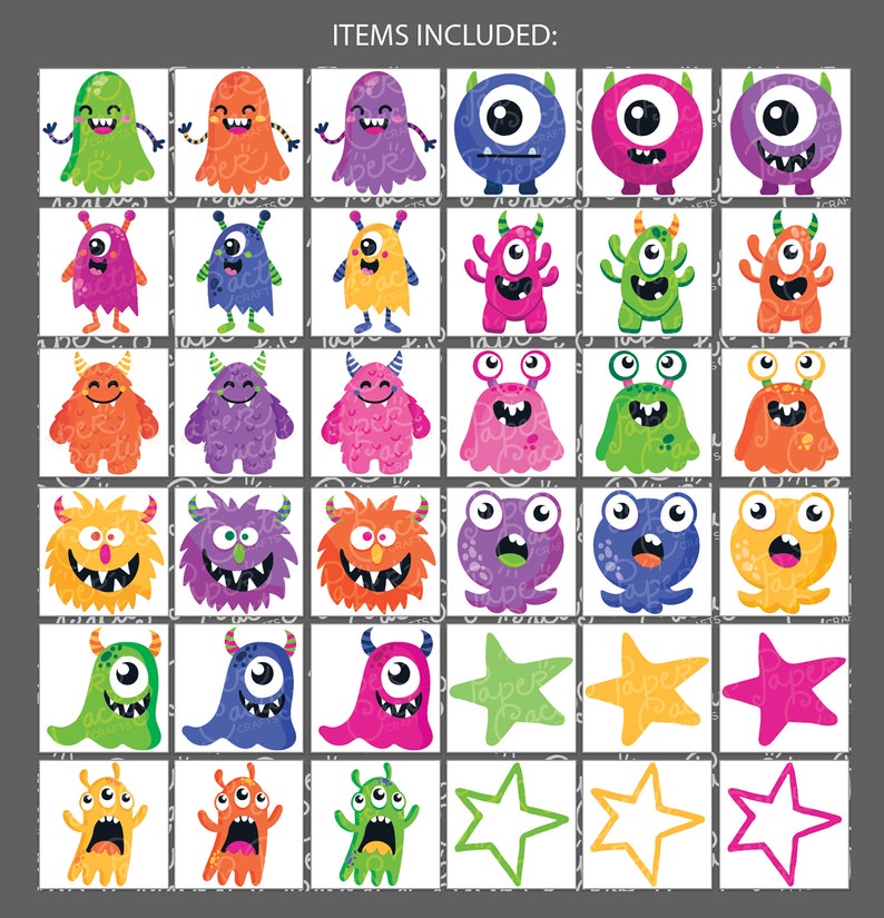 Goofy Monsters Clipart Pack Instant Download Illustrated - Etsy
