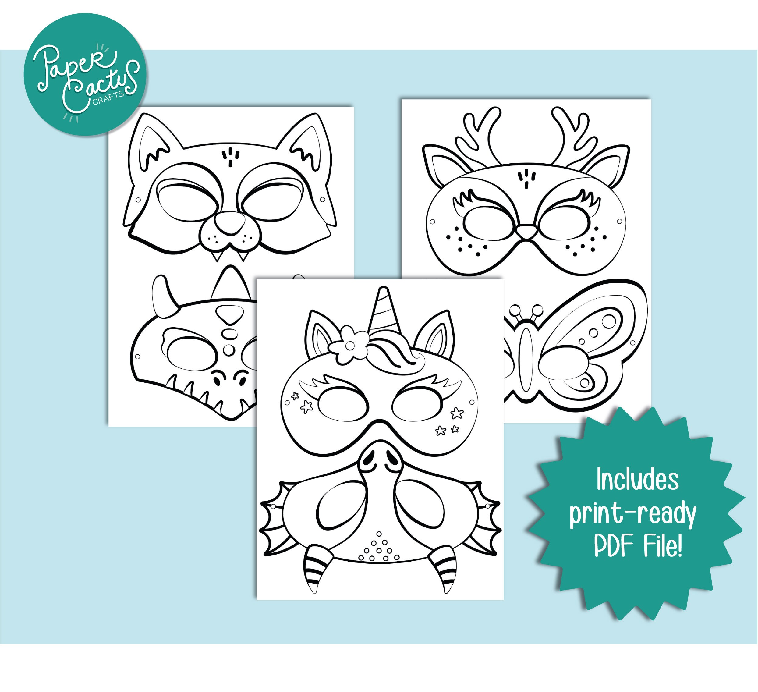 Printable Color Your Own Magical Creature Kids DIY Masks Kit - Etsy