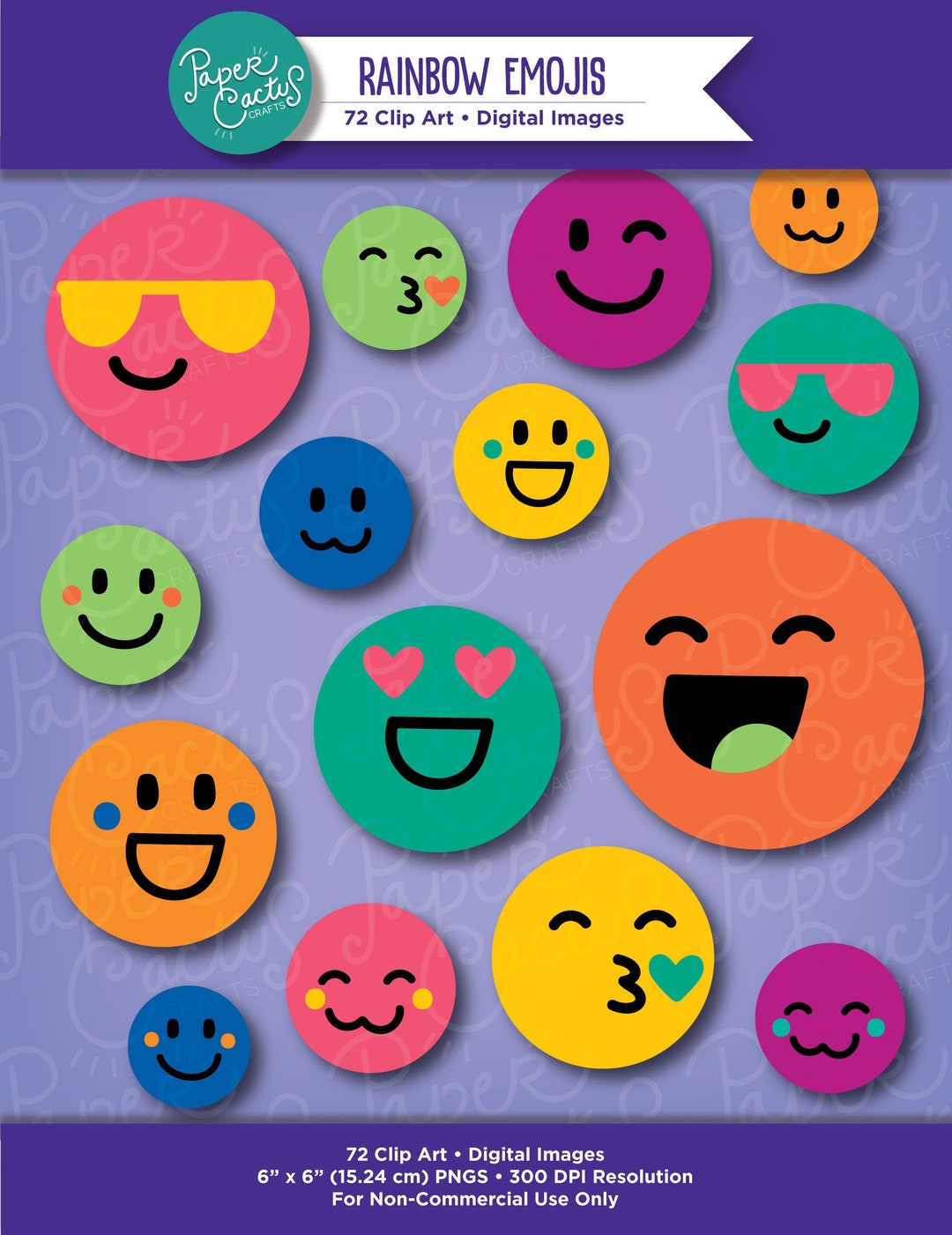 Rainbow Emojis Clipart Pack Instant Download Illustrated, Great for ...