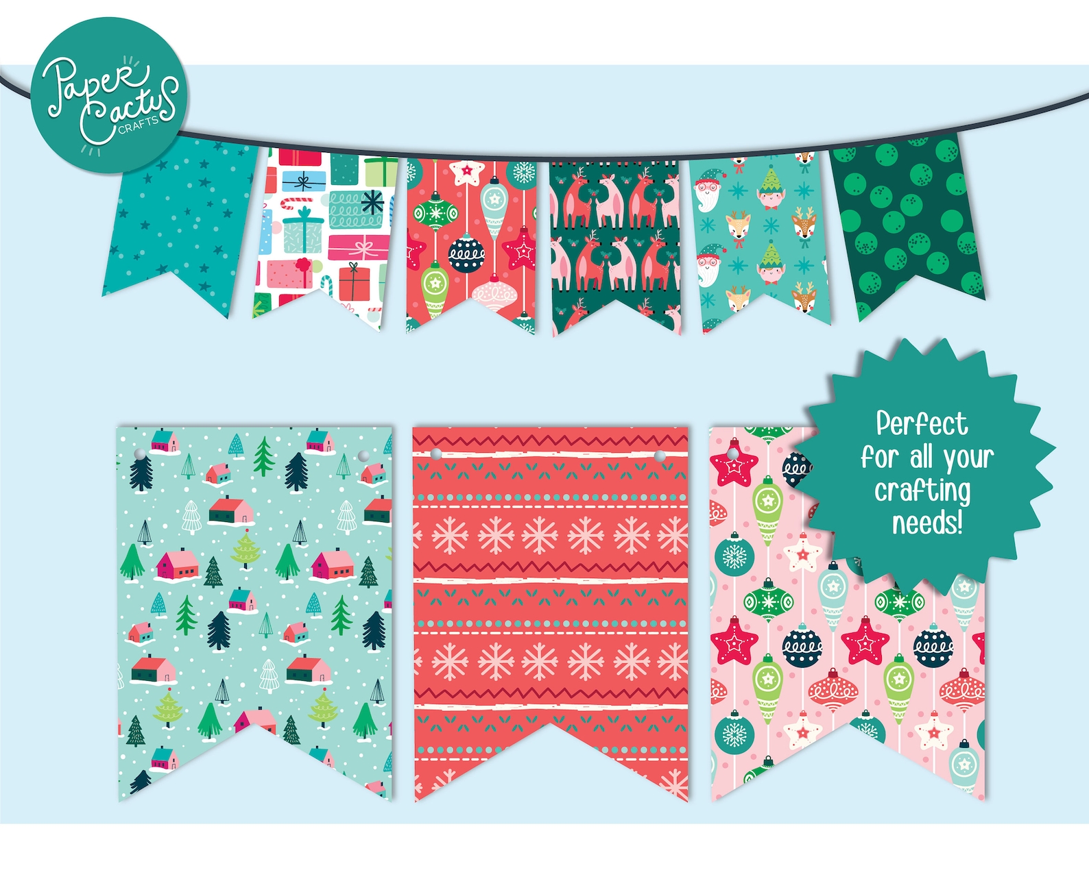 Traditional Cute Christmas Digital Paper Pack illustrated - Etsy