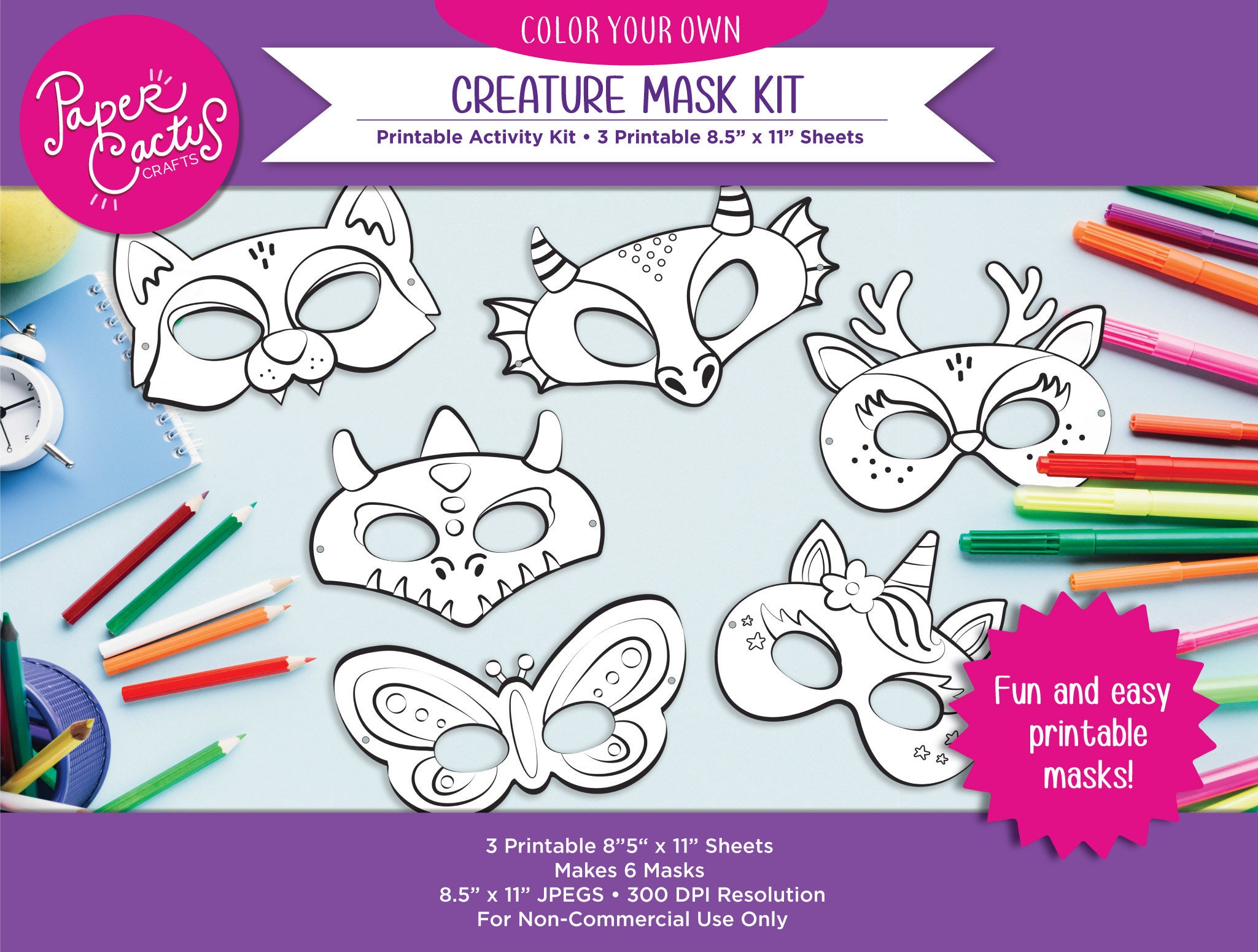 Printable Color Your Own Magical Creature Kids DIY Masks Kit - Etsy