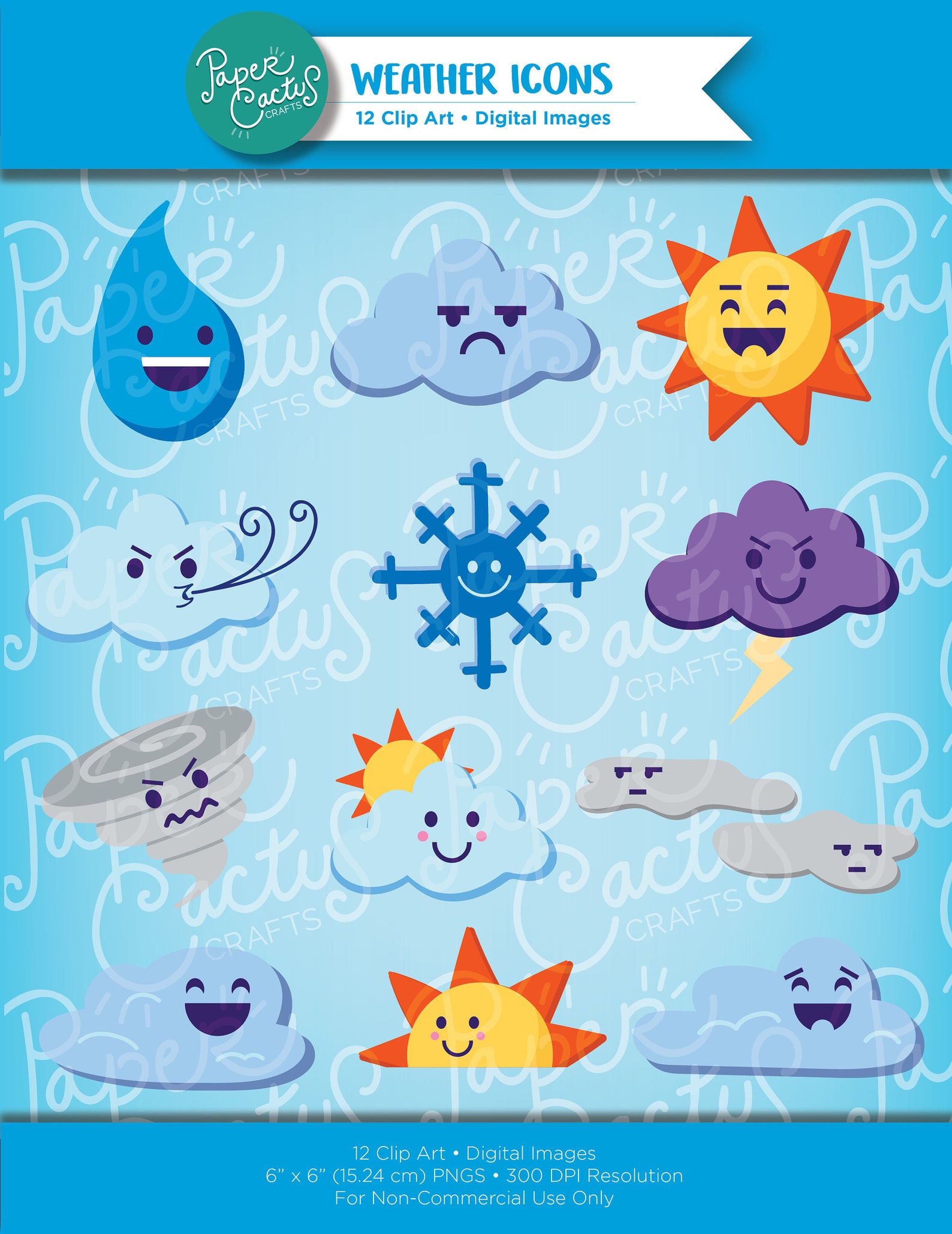 Kids Weather Icons Instant Download Illustrated Clip Art - Etsy