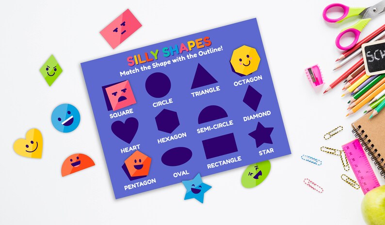 Printable Silly Shapes Matching Game Educational Activity | Etsy