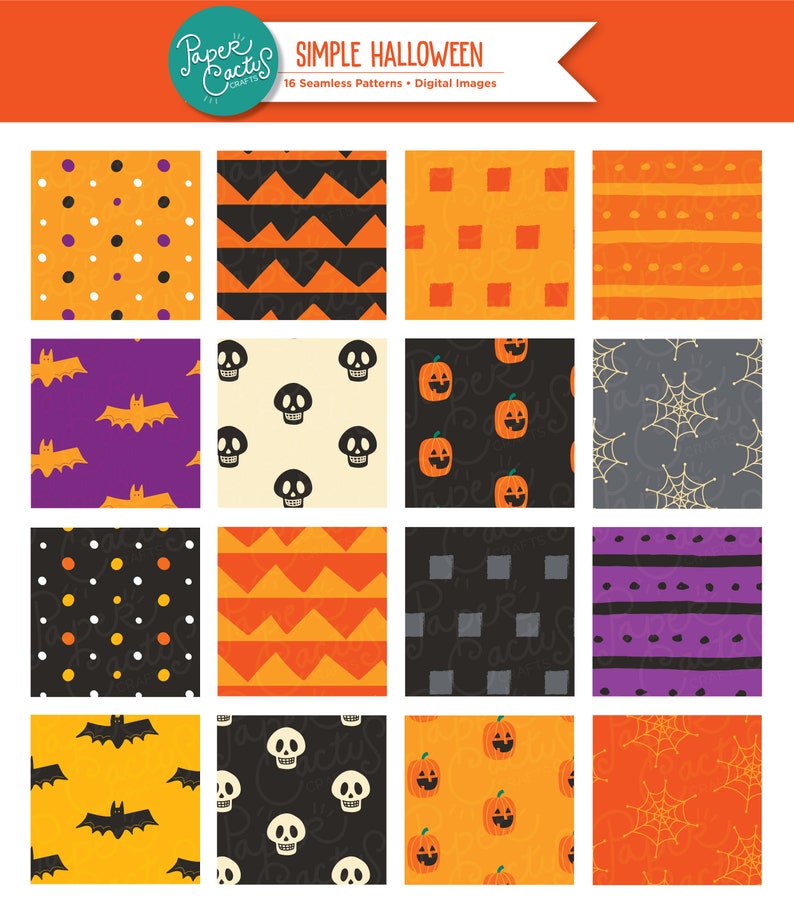 Simple Halloween Digital Paper Pack Illustrated Patterns - Etsy