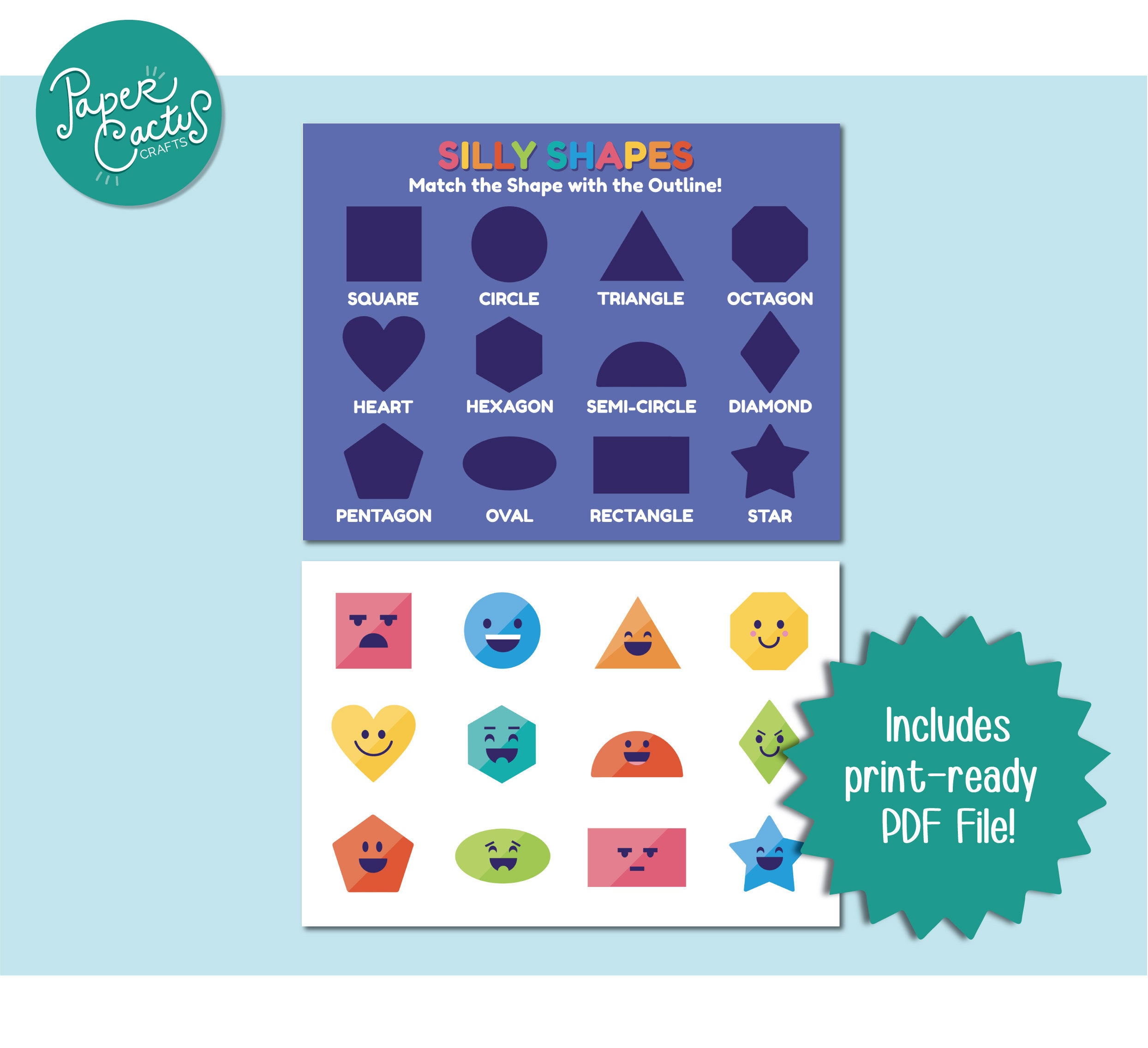 Printable Silly Shapes Matching Game Educational Activity Great for ...