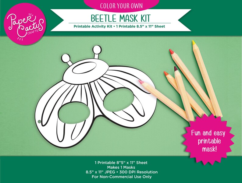 Printable Color Your Own Beetle Mask Kit DIY Activity Great - Etsy