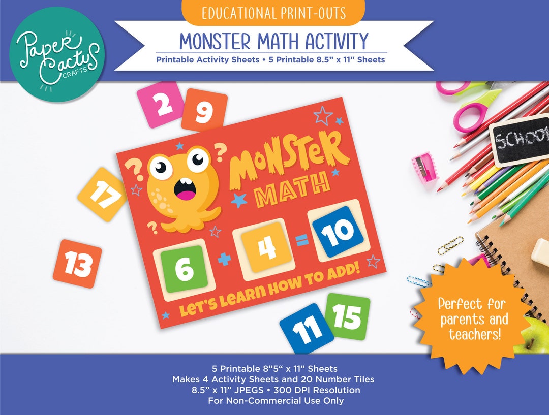 Printable Monster Math Game Educational Activity Great for - Etsy