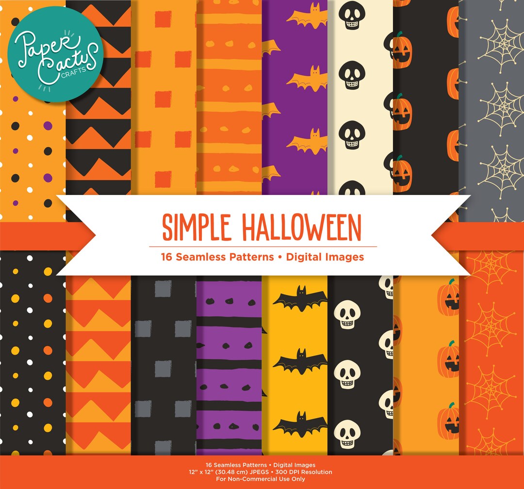Simple Halloween Digital Paper Pack Illustrated Patterns - Etsy