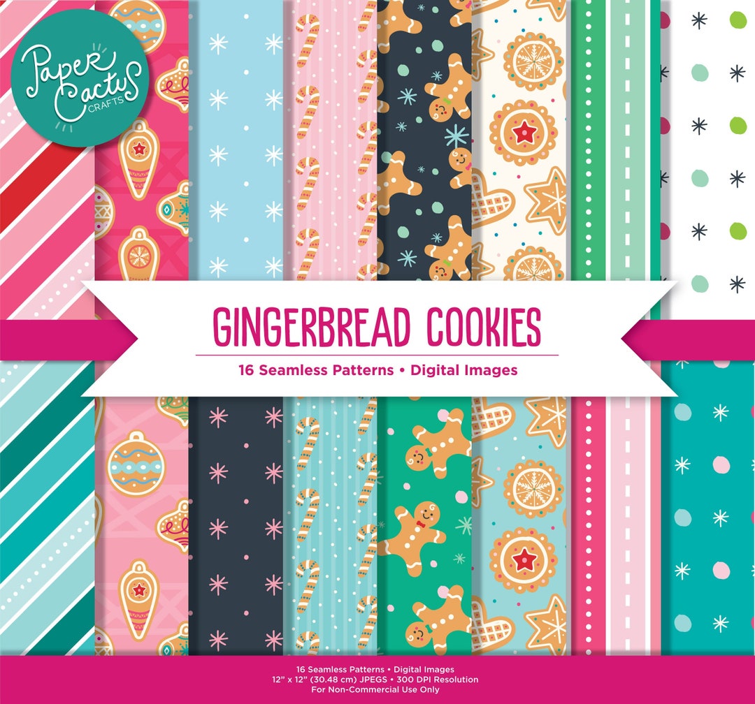 Gingerbread Cookies Holiday Digital Paper Pack illustrated Christmas ...