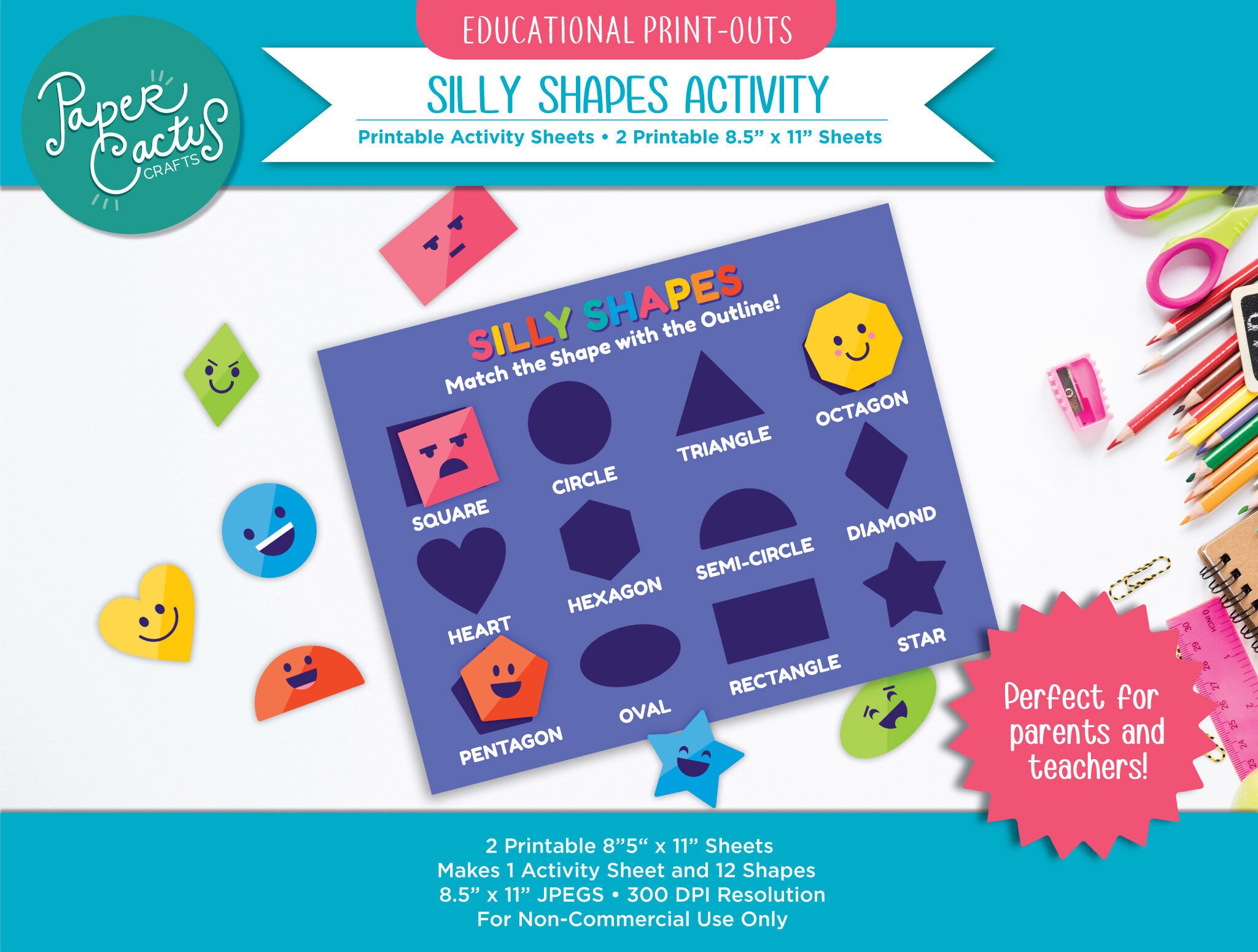Printable Silly Shapes Matching Game Educational Activity Great for ...