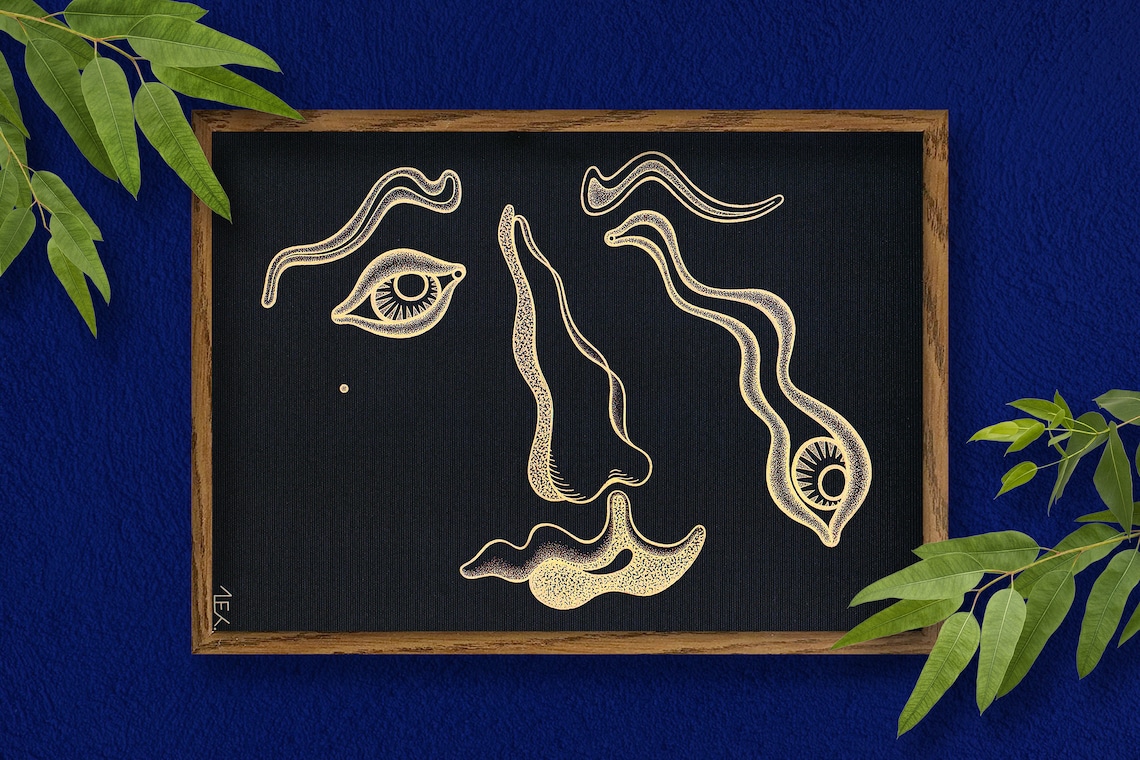 Art Print of Sad Face Portrait With Tear Eye on Linen Press Paper - Etsy